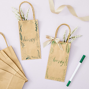 Juvale 50 Pack Small Brown Gift Bags with Handles, 3.5 x 2.4 x 6.3 Inch Bulk Kraft Paper Material Bags for Party Favors and Goodies