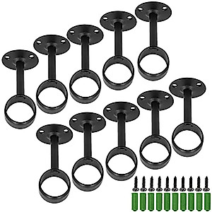 AYSUM 10 Pack 1 Inch Curtain Rod Ceiling-Mount Bracket Curtain Rod Brackets, Shower Curtain Closet Rod Holders for 1 Inch Rod, Wardrobe Pole Flange Socket with Matching Screws, Black
