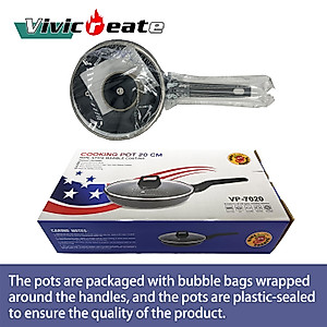 vivicreate cast aluminum deep fry pan with lid, Marble color non-stick coating, stainless steel bottom, long handle with rubber coating, European style deep fry pan, dishwasher machine (8 INCH)