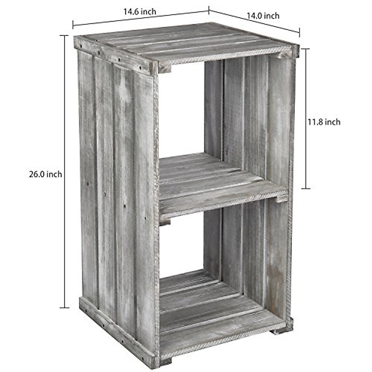 MyGift 2 Tier Rustic Dark Gray Wood Crate Design Storage Shelf Organizer Cubby, Small Bookcase Shelving Unit, Side Accent Table Nightstand with Shelves