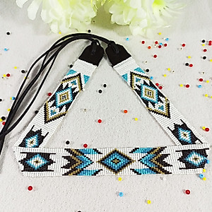 Weavish Beaded Hatband Native American Style Southwestern Cowboy Rode Handmade Head/Hat Band Collection [ ] (White,turquoise)