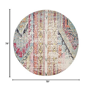SAFAVIEH Monaco Collection Area Rug - 6'7" Round, Multi, Boho Chic Tribal Distressed Design, Non-Shedding & Easy Care, Ideal for High Traffic Areas in Living Room, Bedroom (MNC222F)