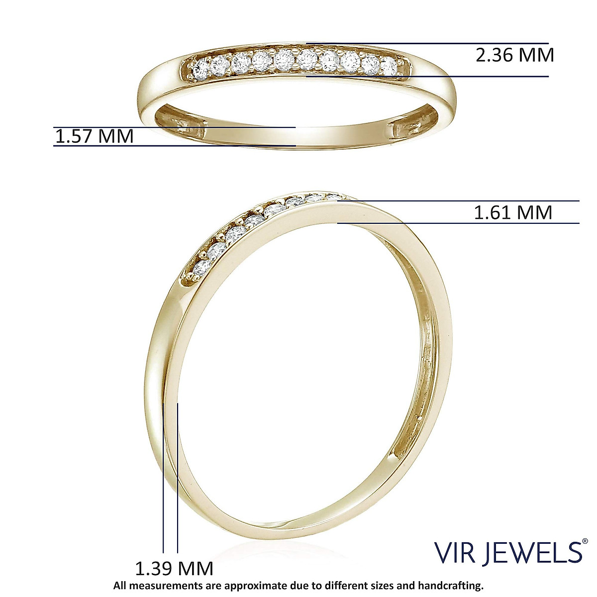 Vir Jewels 1/10 cttw Diamond Wedding Band for Women, 10K Yellow Gold Wedding Band with 10 Stones Prong Set, Size 9.5