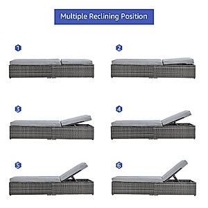 Patiorama Outdoor Patio Chaise Lounge Chair, Elegant Reclining Adjustable Pool Rattan Chaise Lounge Chair with Light Grey Cushion, Grey PE Wicker, Steel Frame, Set of 2