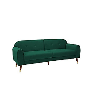 LCH 75" W Loveseat Sofa, Mid Century Modern Decor Furniture, Lovetseat with Wood Legs, Button Tufted Upholstered Love Seat Couch for Living Room, Green Velvet
