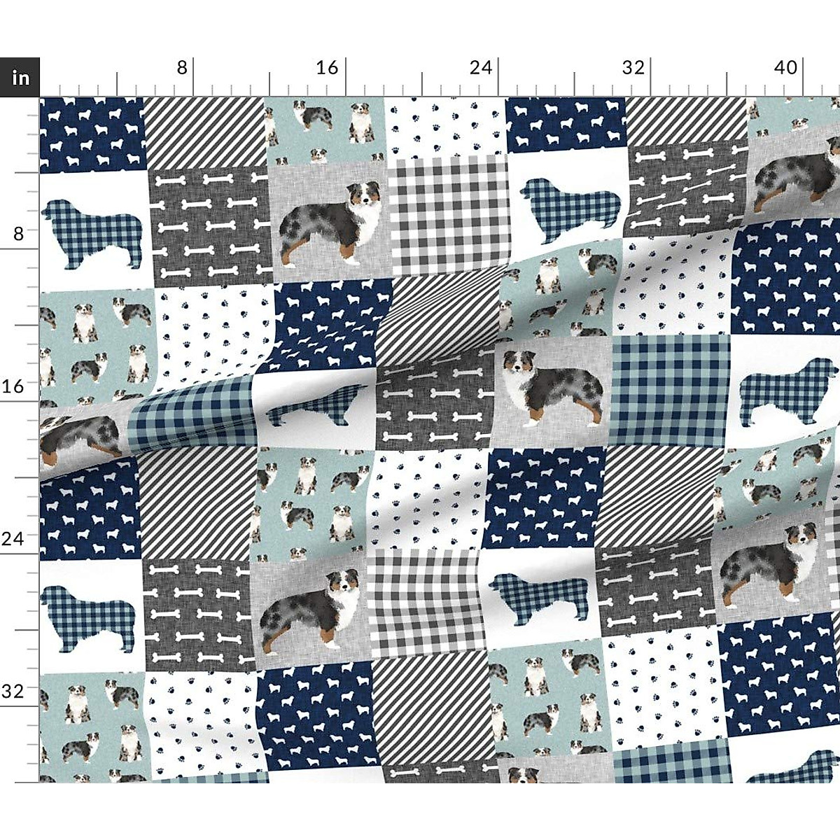 Spoonflower Fabric - Australian Pet Quilt Blue Cheater Floral Shepherd Dogs Wholecloth Top Printed on Petal Signature Cotton Fabric by The Yard - Sewing Quilting Apparel Crafts Decor
