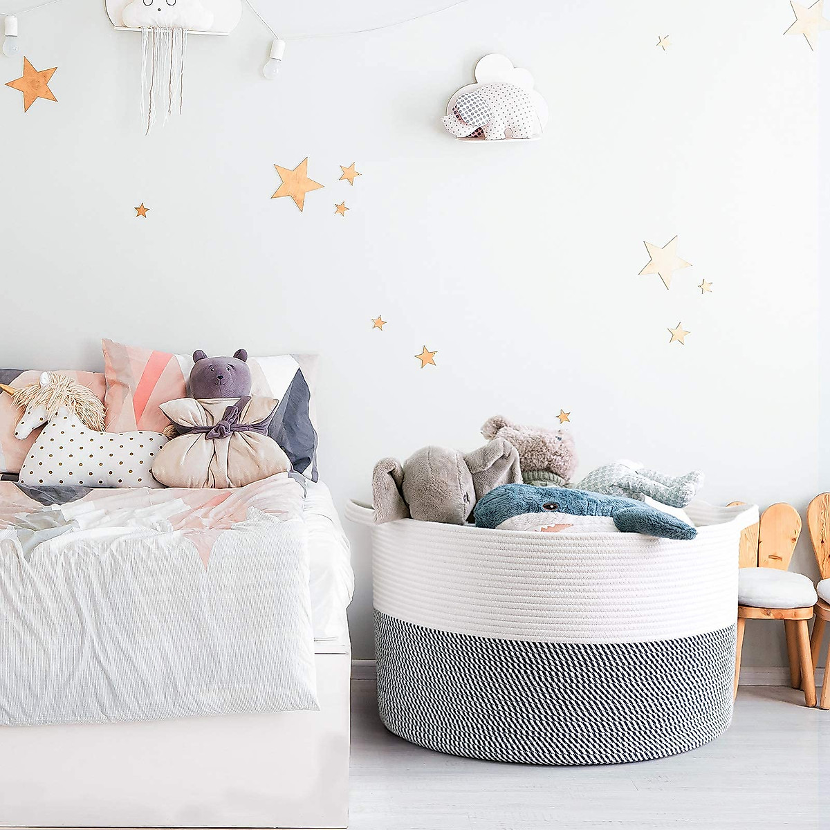 INDRESSME XXXL Large Cotton Rope Woven Basket Laundry Storage Bin with Handles (Set of 2)