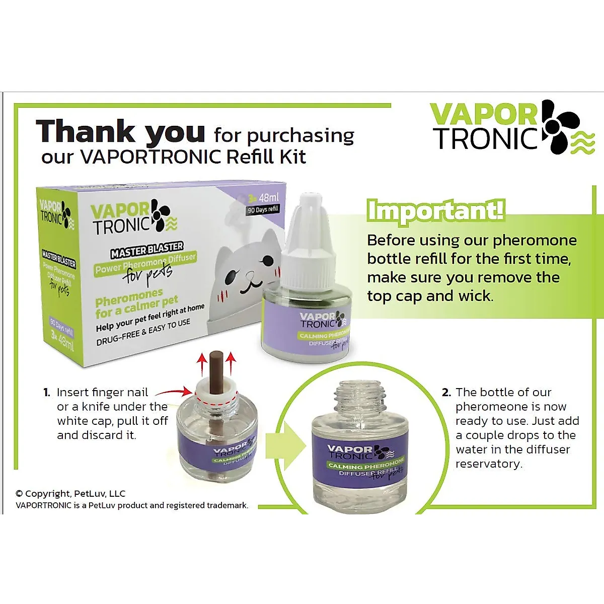 PetLuv Pheromone Diffuser Refill 3 Month Supply 3-Pack, Compatible with All Diffusers, MultiCat, Calming, Pet Behavior & Anxiety Support for Cats, Calm Formula for Scratching, Spraying, Marking