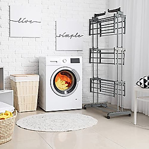 Luxe Laundry Premium Clothes Drying Rack - 4-Tier Foldable Stainless Steel & Collapsible Drying Rack - Free Standing & Easy to Assemble Indoor Laundry Drying Rack for Garments and Clothing, Gray/Gray
