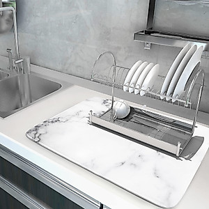 Marble Dish Drying Mat Kitchen Decor for Counter Drying Mat 18x24 inch Microfiber Reversible Absorbent Grey And White Dish Mat Dish Drainer Rack Dishes Pad For Coffee Mat Bar Mats
