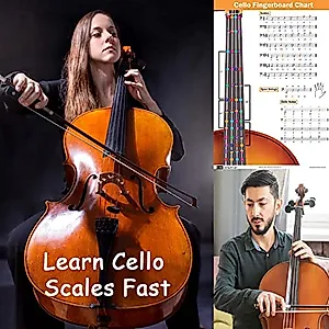 QMG Cello Fingering Chart with Color-Coded Notes, Cello Scales Techniques Suitable for All Levels