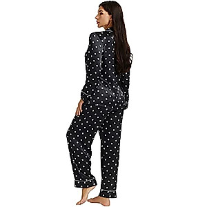 Womens Silk Satin Pajamas Set Sleepwear Loungewear Black XL