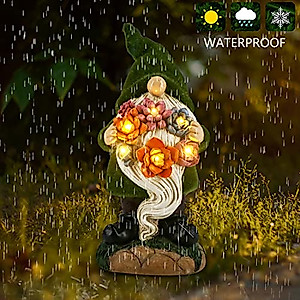 DKJOCKY Garden Gnomes Statues,Resin Knomes Figurine with Succulent Wreath Solar 6 LED Lights,Outdoor Statues Garden Decor for Patio Yard Lawn Porch Art Ornament Gift,10.2inch