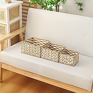 Storage Baskets Set 3 -Stackable Woven Basket Paper Rope Organizing Baskets Set Handmade Decorative Home Storage Bin for Makeup/Closet/Bathroom/Bedroom (off white)