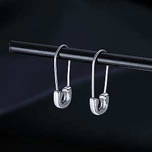 Reffeer 925 Sterling Silver Safety Pin Earrings Hoop for Women Teens Girls Paperclip Earrings Hoop Pin Cartilage Earrings (A-Silver-2cm)