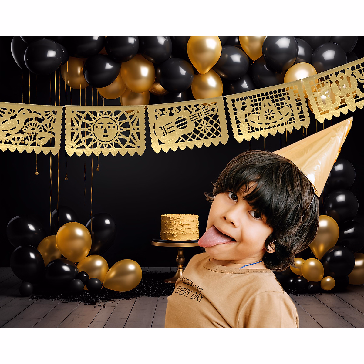 Gold Papel Picado Banner - Matte Gold Papel PicadoTissue Paper Banner for fiestas, weddings, bridal shower, engagement, baby shower, birthdays 2 pack/12ft long each)/ Not plastic