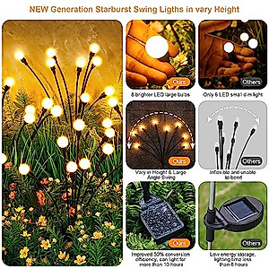 ASMAD Solar Garden Lights, 4 Pack Solar Outdoor Lights, Firefly Lights for Patio Pathway Outdoor Decor, Big Bulb Base Solar Swaying Light, Warm White