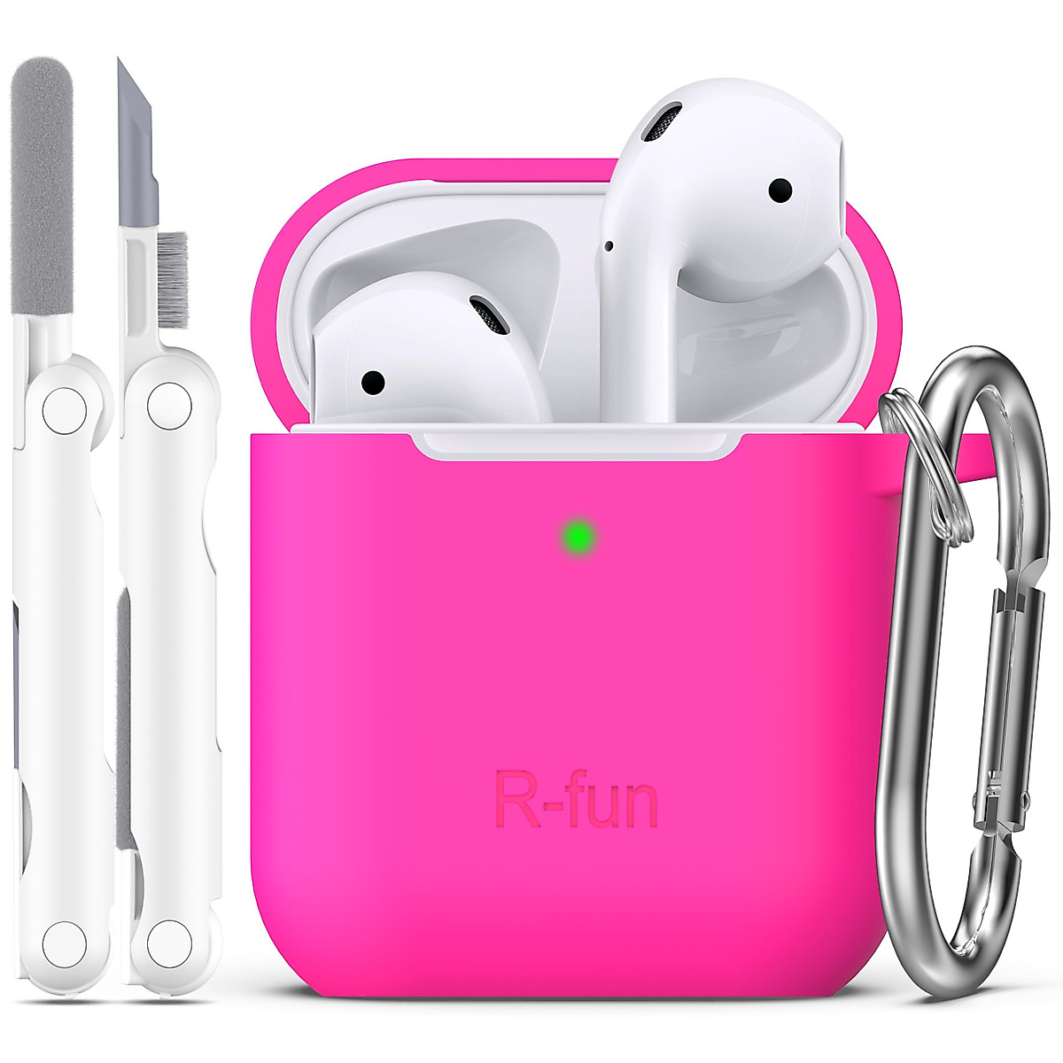 R-fun Compatible with AirPods Case Cover, Soft Silicone Protective Cover with Keychain for Women Men Compatible with Apple AirPods 2nd 1st Generation Charging Case, Front LED Visible,Rose Pink