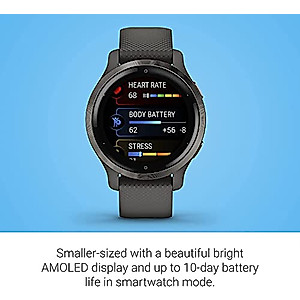 Garmin Venu 2S, Smaller-sized GPS Smartwatch with Advanced Health Monitoring and Fitness Features, Slate Bezel with Graphite Case and Silicone Band