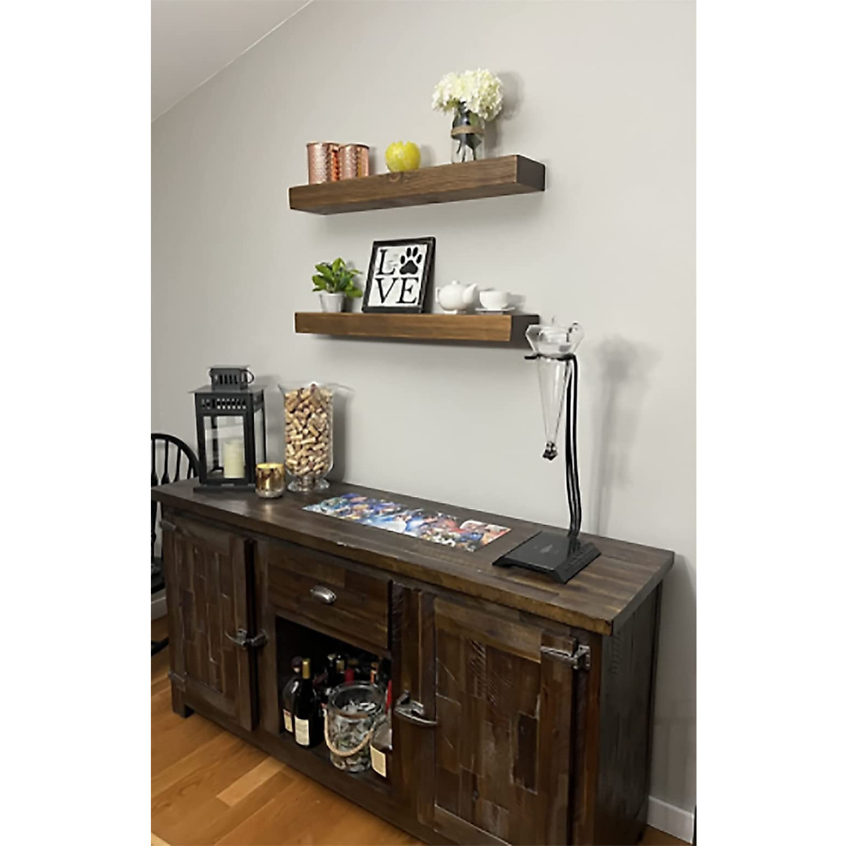 Joel's Antiques, Floating Shelf, Mountable, Rustic, Solid Wood, Pine, Medium Brown, Chunky, (3" x 7" x 36")