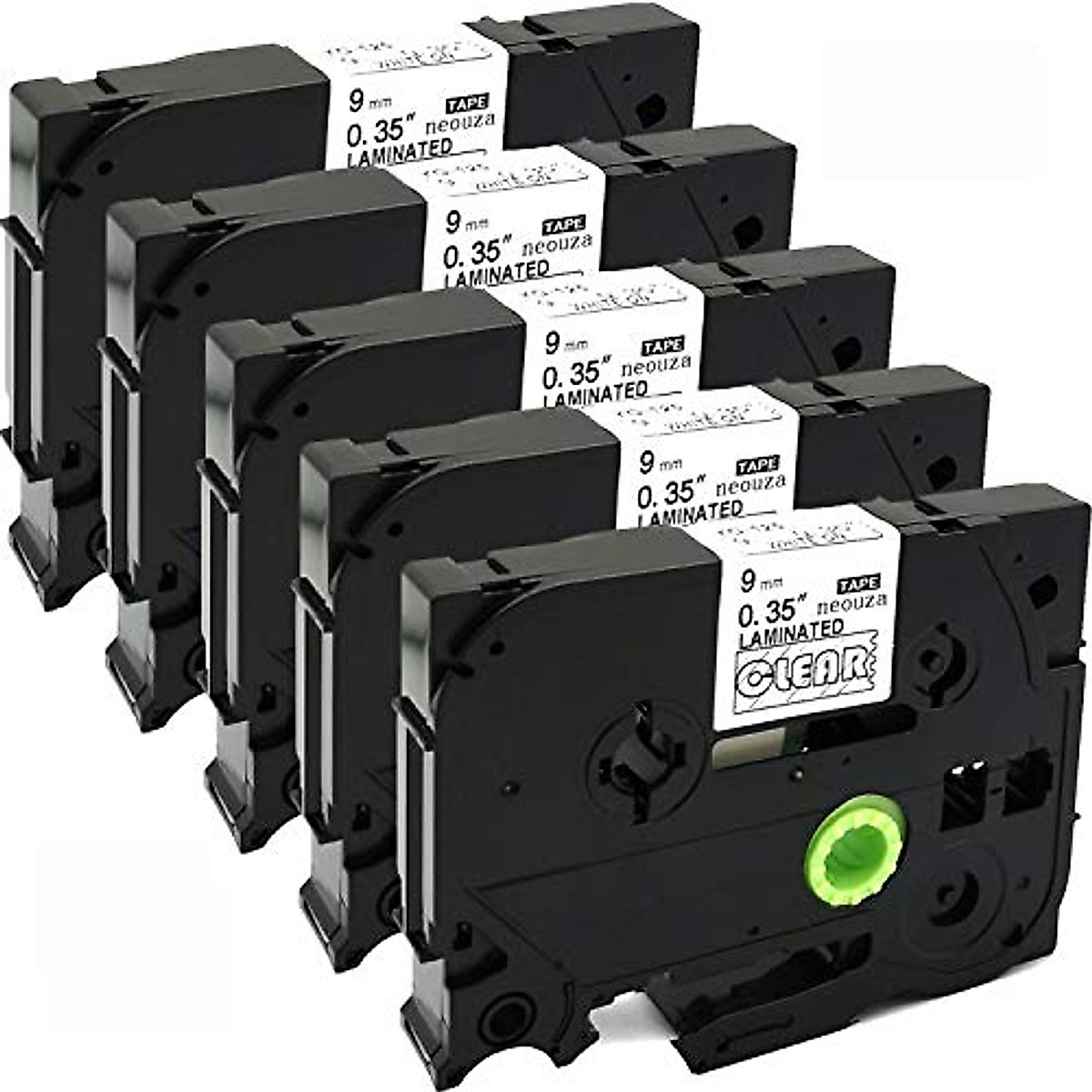 NEOUZA 5PK Compatible for Brother P-Touch Laminated Tze Tz Label Tape Cartridge 9mm x 8m (TZe-125 White on Clear)