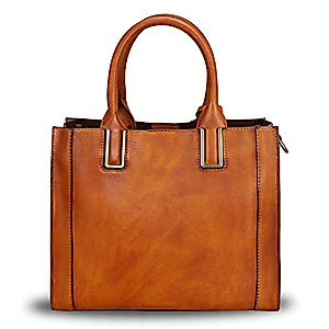 Genuine Leather Satchel Handbag for Women Vintage Handmade Shoulder Bag Cowhide Tote Purse (Brown)