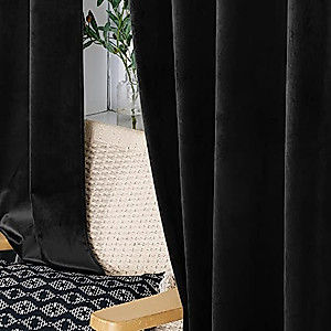 NICETOWN Black Doorway Curtain Panel Room Divider Blackout Velvet Curtains 80 Inch Grommet Drapes Thermal Insulated Energy Efficient Window Treatment for Kitchen, 1 Panel, W42 x L80 Inch