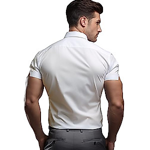 ATFORNA Dress Shirts for Men Cotton Slim Fit Stretch Button Down Shirts Business Causal Blouses White