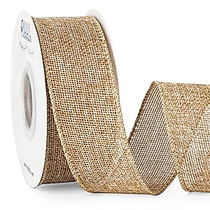 Ribbli Burlap Wired Ribbon,1-1/2 Inch x 10 Yard,Natural,Solid Wired Edge Ribbon for Big Bow,Wreath,Tree Decoration,Outdoor Decoration