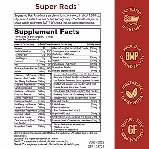 Purity Products Super Reds Powder Phytonutrient Superfood Drink Mix w/FloraGLO Lutein - Phytonutrient Blend containing Polyphenols, Antioxidants & More - 330 Grams - 30 Day Supply