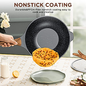 ITSMILLERS Nonstick Wok and Stir Fry Pan with Whirlwind Design 12.5 inch Die-cast Aluminum Scratch Resistant Healthy Wok with Free-standing Lid