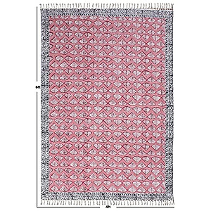 Casavani Indian Handmade Cotton Dhurrie Bordered Pink & Beige Area Rug Boho Kilim Flat Weave Rug Indoor Hall Room Decor Carpet Throw Rugs for Bedroom Living Room Bathroom Balcony 3x10 Feet Runner