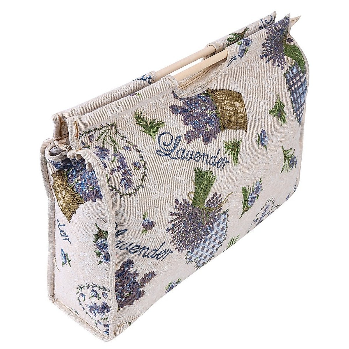 Knitting Bag, Lightweight Knitting Organizer Fabric Large Capacity Wood Handle Travel Yarn Storage Bag Tote Organizer for Knitting Needles Sewing Tools Great Gift(Blue Flower)