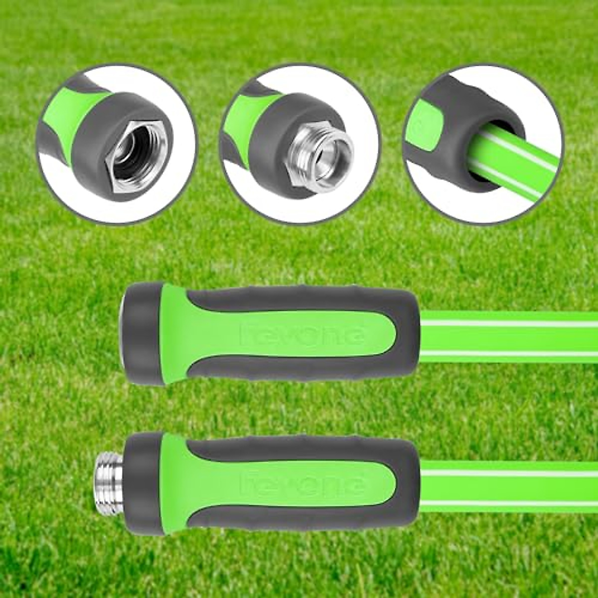 Fevone 6 ft Garden Hose, 2-Year Warranty Offered by Manufacturer, Hose Reel Leader Hose, Hybrid Polymer, Kink Resistance, 3/4" GHT Aluminum Fittings, 5/8" ID, 600 PSI, Drinking Water Safe (GH10)