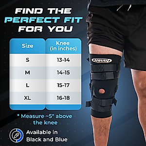 Nevin Sports Medicine Hinged Knee Brace with Side Stabilizers Removable - Adjustable Knee Brace for Meniscus Tear, ACL, PCL, Stability, Joint Pain - Compression Knee Braces for Men & Women - Black, Small