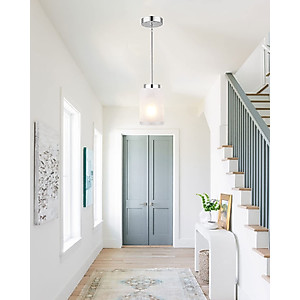 Youroke 2-Pack Pendant Light Fixtures, Indoor Brushed Nickel Kitchen Island Hanging Lights Adjustable Vintage Lamp, Mini Pendant Lights with Linen Glass Shade for Living Room Bedroom Hallway