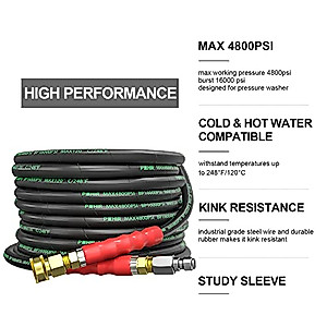 POHIR 3/8 Inch Pressure Washer Hose 25 FT with Adapter Set, 4800PSI Hot and Cold Water Max 248°F，Pressure Washer Garden Water Hose Adapter 14 Pack Full Set, 3/8 Power Washer Quick Disconnect Kit