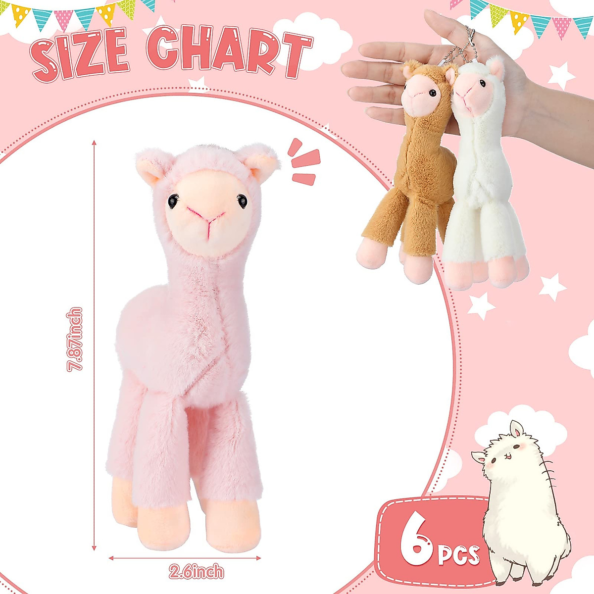 6 Pcs Mini Llama Stuffed Animals 7.87 Inches Alpaca Animal Stuffed Dolls Keychain Cute Tiny Llama Plush Stuffed Toys for Boys and Girls, Birthday Wedding Party Gift Bag Fillers Adorable Home Decor