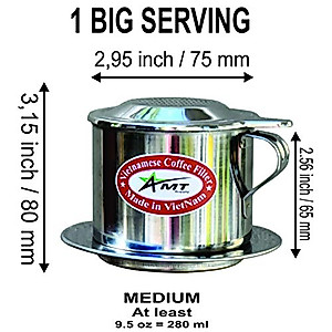 AMT 9.5 OZ Vietnamese Coffee Maker, 1 Big Serving, Screw Down Phin Coffee Vietnamese Coffee Filter Vietnam Coffee Dripper for making Vietnamese Style at Home Office (8, Handle)
