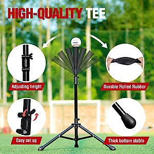 Zupapa Baseball Softball Practice Combo - 7 X 7 Feet Net Tee Caddy 12 Pack Baseballs Set, Upgraded Vivid Strike Zone, Baseball Backstop Practice Net for Hitting Pitching Batting Catching (Black)