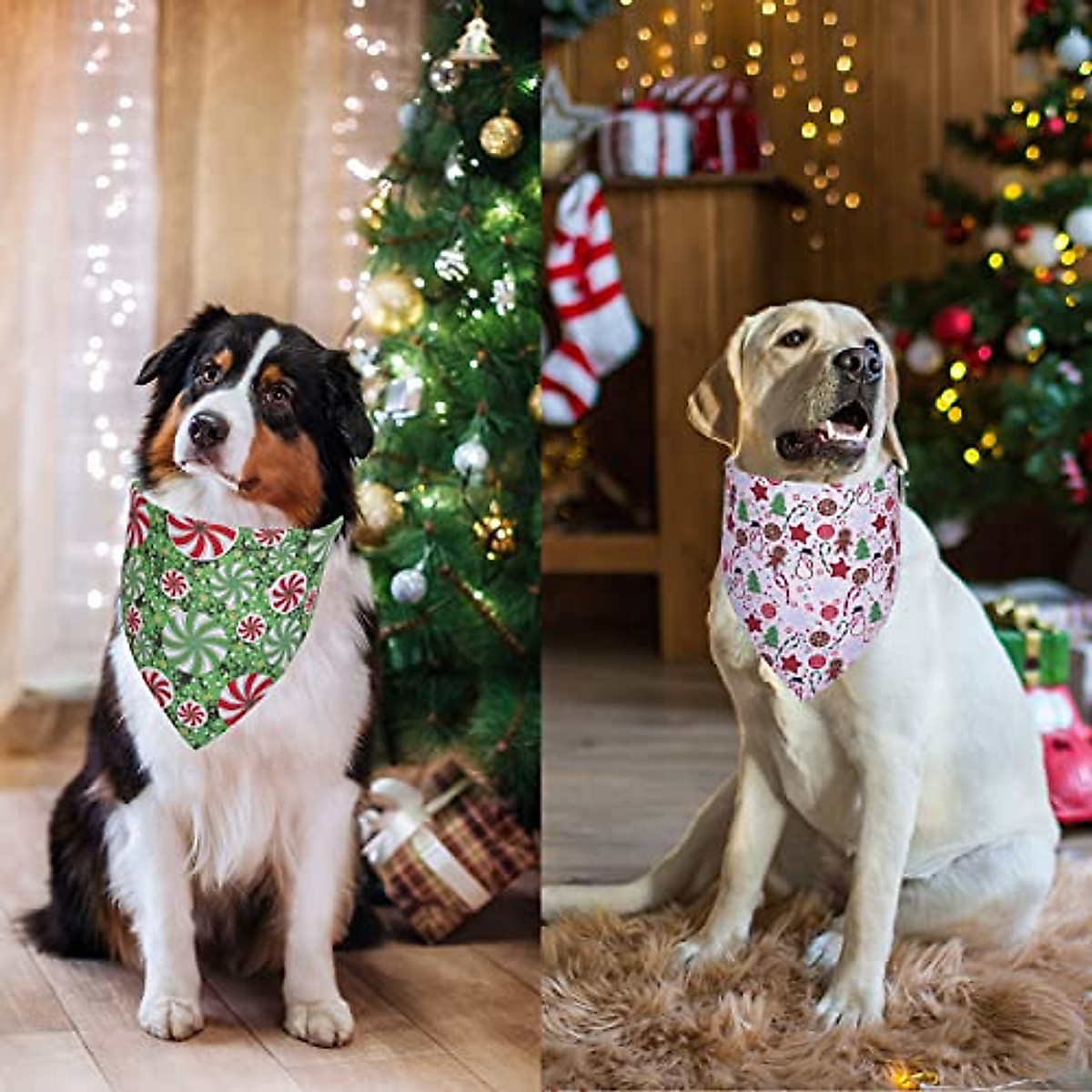 PTDECOR 4 Pack Dog Bandana Christmas Dog Bandanas Reversible Triangle Dog Scarf Bib Kerchief Set Dog Christmas Bandanas Accessories for Small Medium Large Dogs Pets