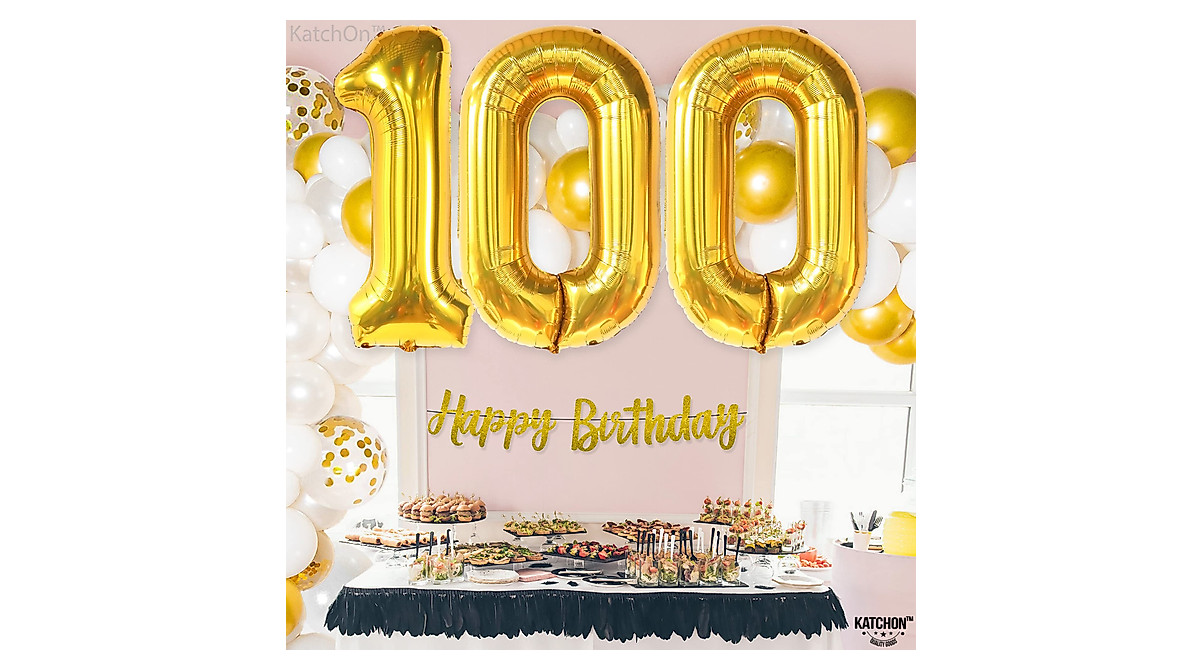 Gold 100 Balloon for 100th Birthday | Celebratory Decor