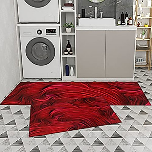 Abstract Art Kitchen Mats 2 PCS Anti-Fatigue Kitchen Rugs, Non Slip Kitchen Rugs and Mats Cushioned Standing Desk Mat Floor Mats for Home,Sink,Office,Kitchen, Red Liquid Artistic Texture