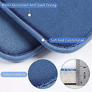 BSAOUTZ Bathroom Rugs 3 Piece, Blue Memory Foam Bath Mat Set, Non Slip and Absorbent Mats, Washable Bath Mat Sets for Bathroom Shower Tub