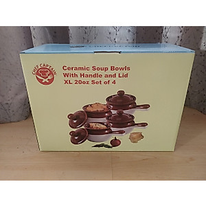 Chefcaptain Ceramic Soup Bowls, Soup Bowls With Handles High-Grade Ceramic Chili Bowls With Sturdy Handles And Lids, Stoneware Bowls French Onion Soup Crocks XL 22OZ (Brown Cream)