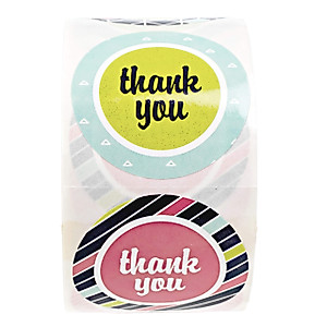 Retro Mod Thank You Labels / 500 1.5" Thank You Stickers/Pink Navy Aqua Thank You Labels