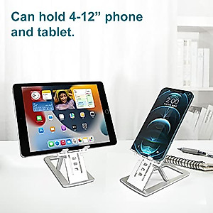 ChashenHa Cell Phone Stand, Phone Stand for Desk, Ultra Thin Aluminum Alloy Adjustable Portable Folding Phone Stand for ipad/iPhone 14/iPhone13as Well as All Other Models,(Silver)
