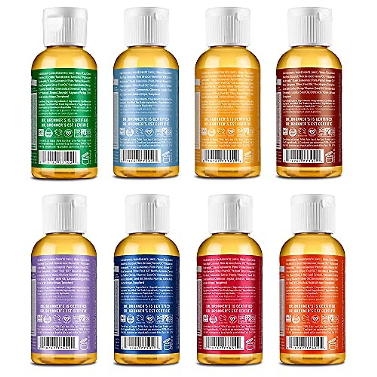 Dr. Bronner's - Pure-Castile Liquid Soap (2 Ounce Variety Gift Pack) Almond, Unscented, Citrus, Eucalyptus, Lavender, Peppermint, Rose, Tea Tree - Made with Organic Oils, For Face, Body and Hair