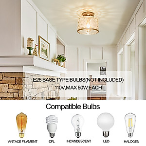 Zlepmlla Modern Semi Flush Mount Ceiling Light Industrial Clear Hammered Glass Lampshade Farmhouse close to ceiling lights fixtures in Satin Nickel for Hallway Kitchen Bathroom Bedroom