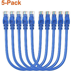 CableCreation Cat 6 Ethernet Cable 5 Pack 1ft, Internet Network Cords Patch LAN Cable, 23 AWG High Speed RJ45 Wire for Router, Modem, Computer, Short Ethernet Cable1 FT, Blue